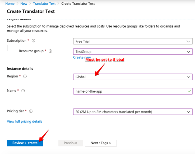How to get Microsoft translator text API key from azure - ValvePress